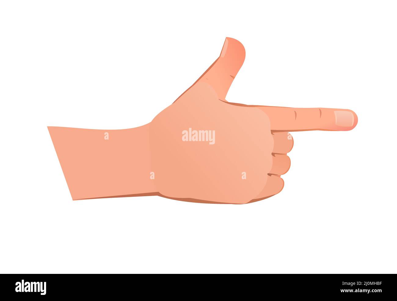 Right hand in pointing gesture. The object is isolated on white ...