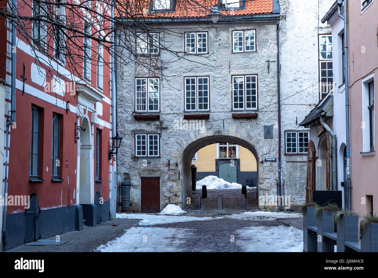 Swedish Gate in the old city of Riga. Medieval Gothic Architecture ...