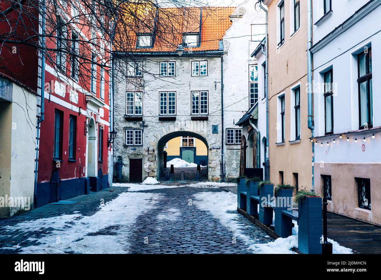 Swedish Gate in the old city of Riga. Medieval Gothic Architecture ...