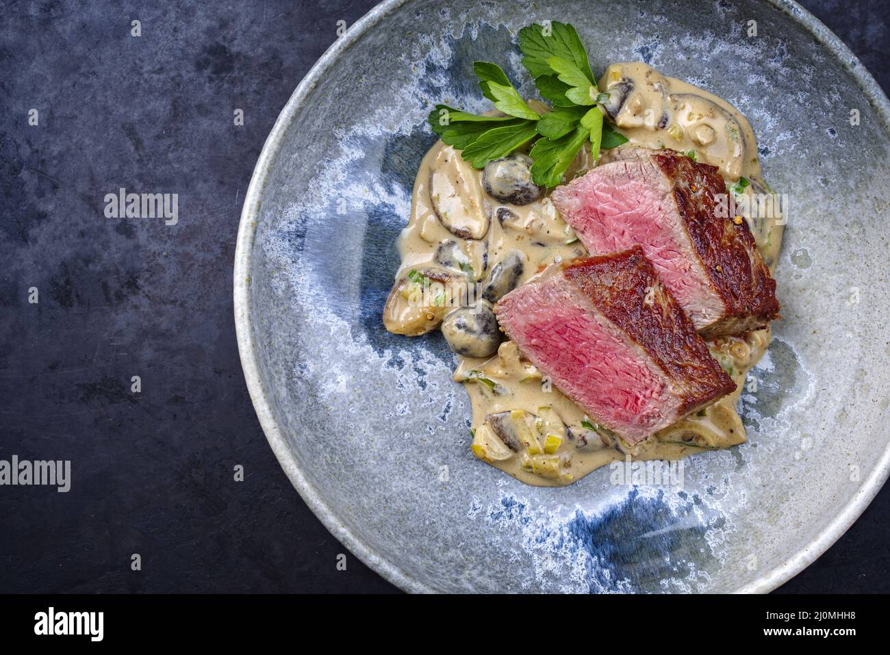 Modern style traditional barbecue dry aged angus roast beef steak ...