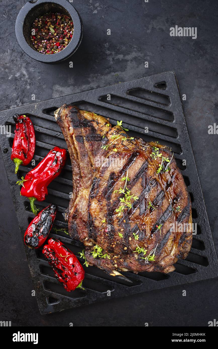 Traditional barbecue dry aged wagyu cote de boeuf beef steaks with ...