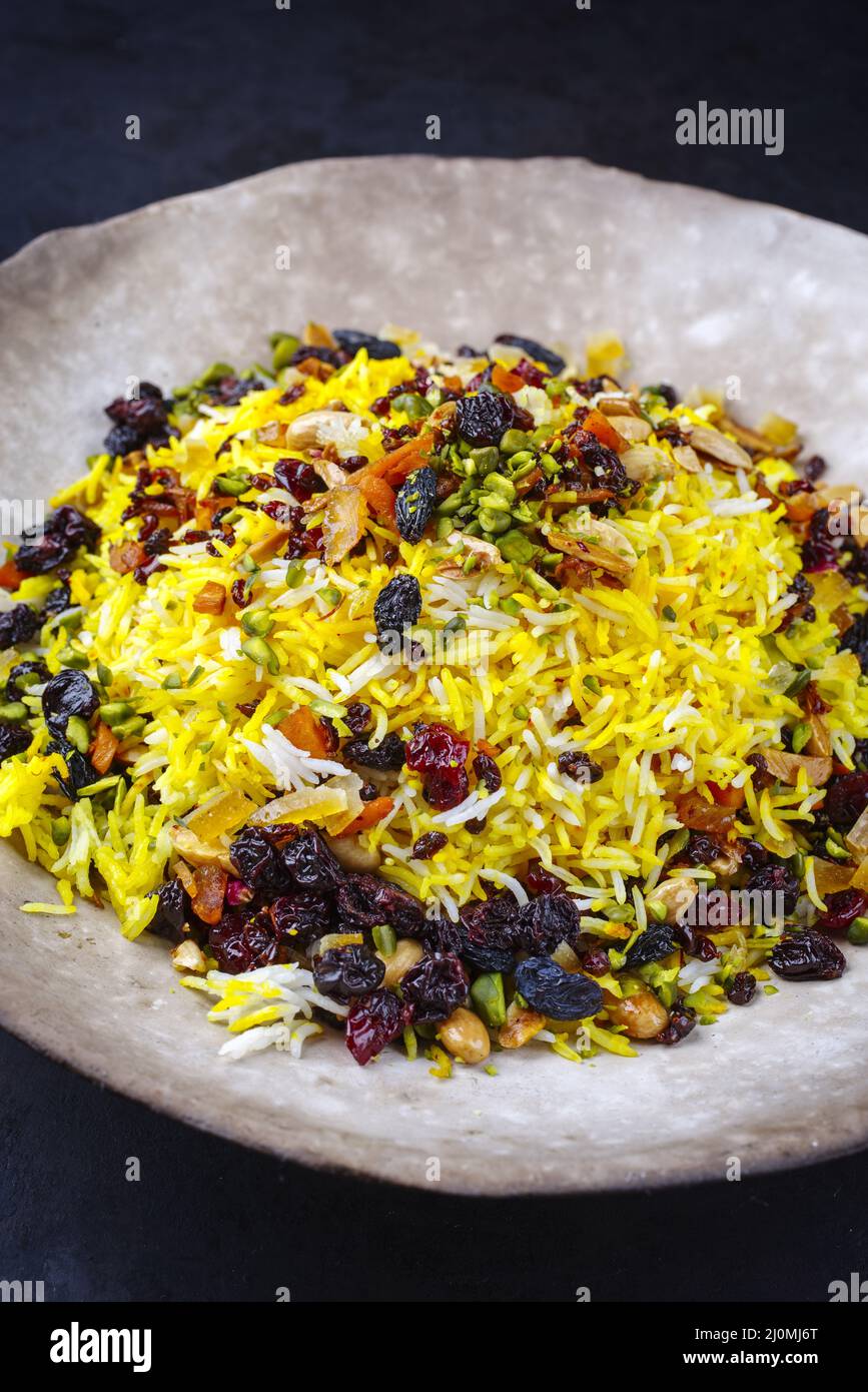 Traditional Persian tahdig jeweled javaher polow bride basmati rice ...