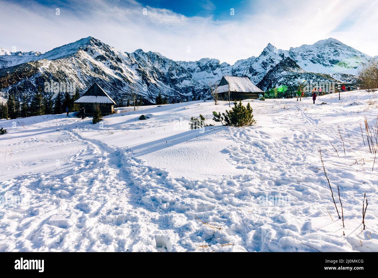 Tatra mountians at winter time. Tourist going to Hala Gasienicowa.Tatra ...