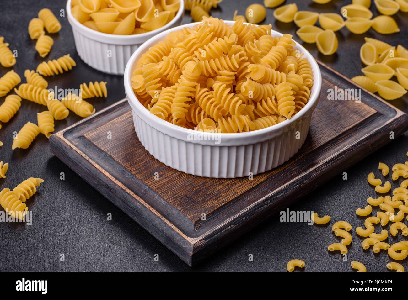 Layout of Italian raw pasta, top view, different types and shapes of ...