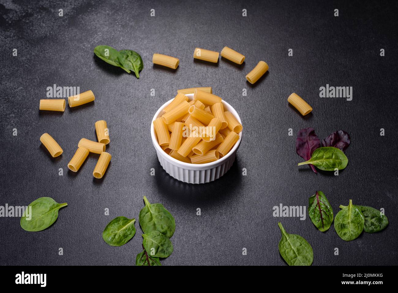 Layout of Italian raw pasta, top view, different types and shapes of ...