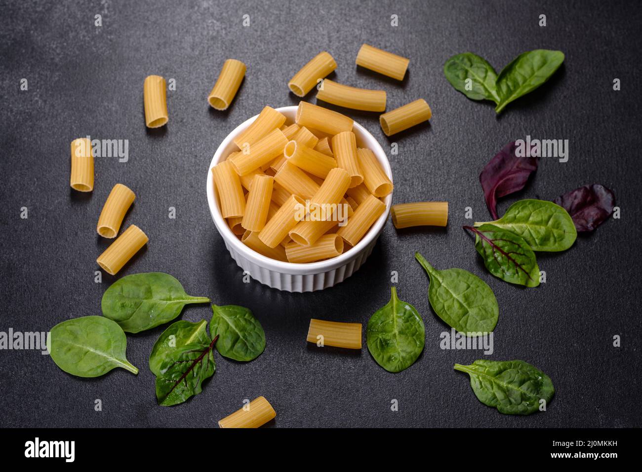 Layout of Italian raw pasta, top view, different types and shapes of ...