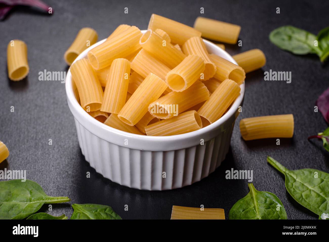 Layout of Italian raw pasta, top view, different types and shapes of ...