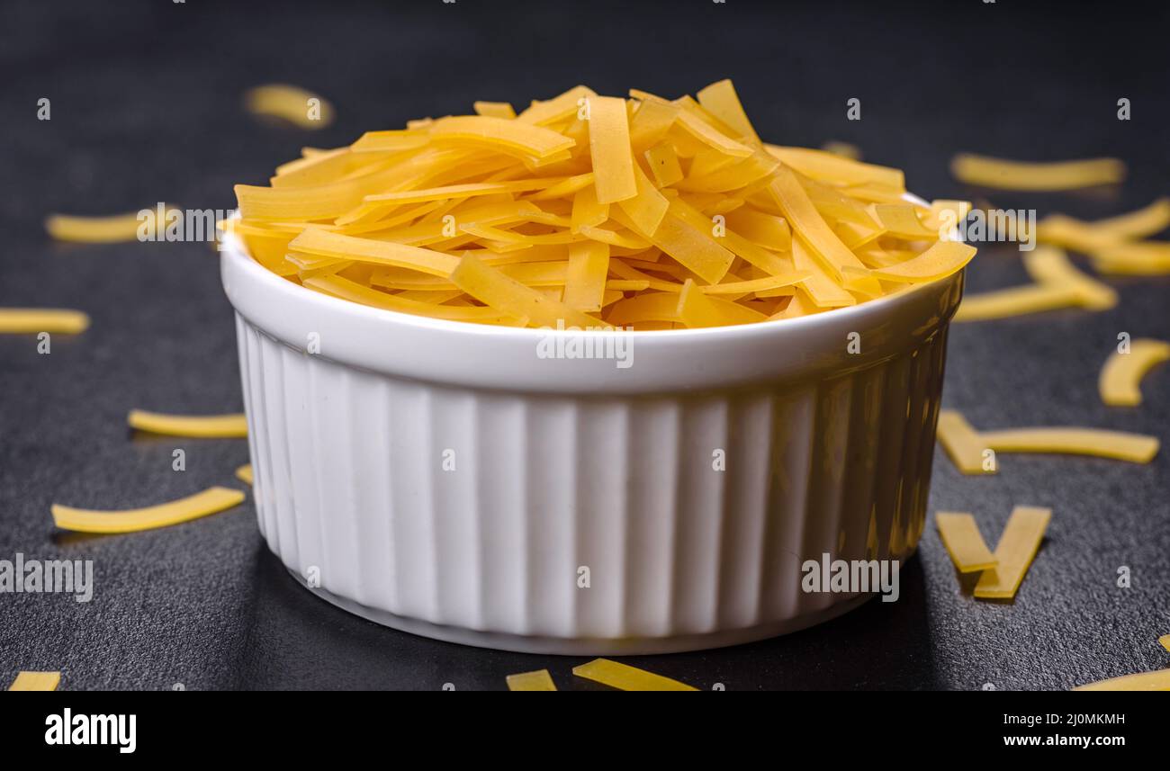 Layout of Italian raw pasta, top view, different types and shapes of ...