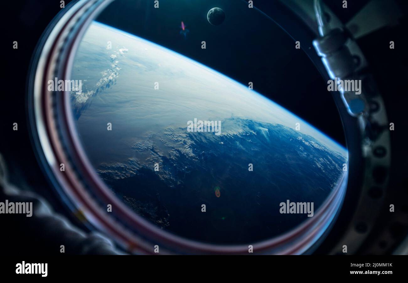 Science fiction space wallpaper, blue earth from space station window ...