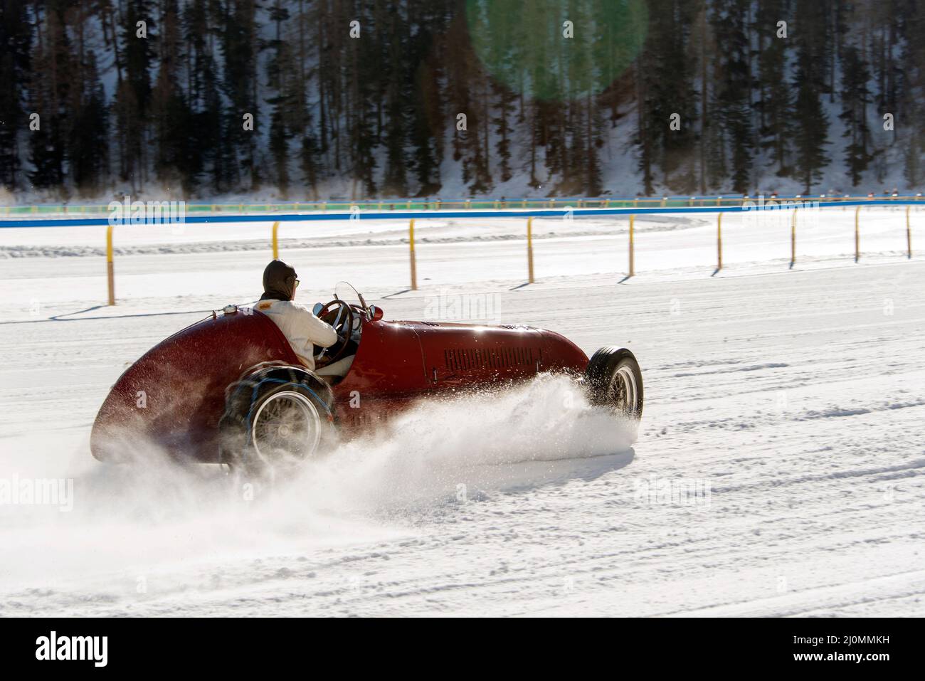 Classic vintage antique sports cars racing on the frozen lake of St ...
