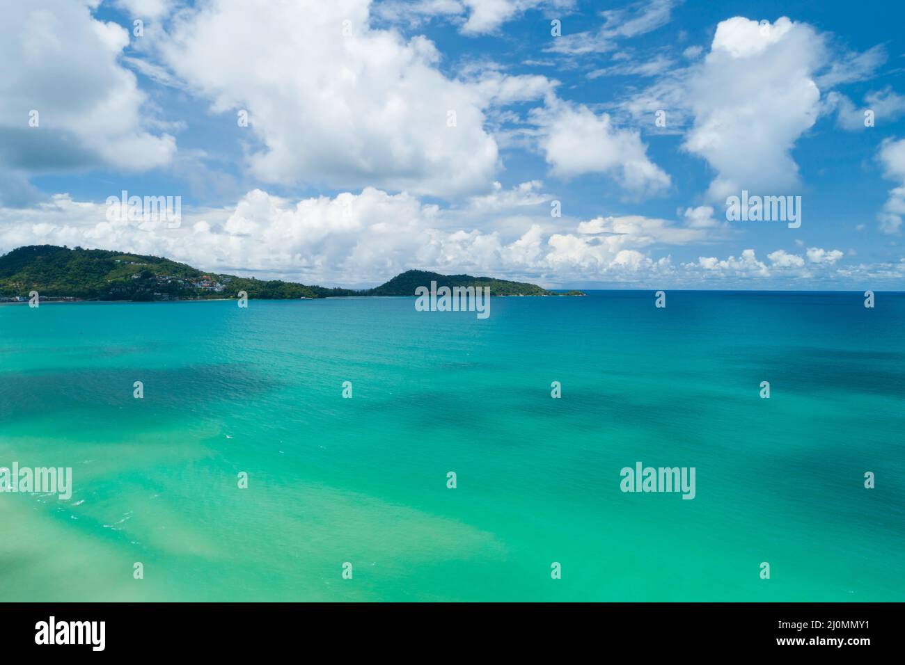 Aerial view of blue sea surface water texture background Drone flying ...