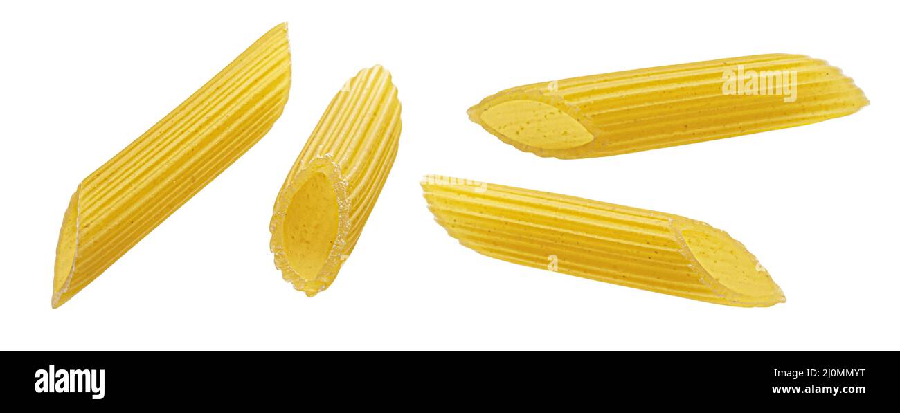 Penne rigate pasta isolated on white background Stock Photo - Alamy