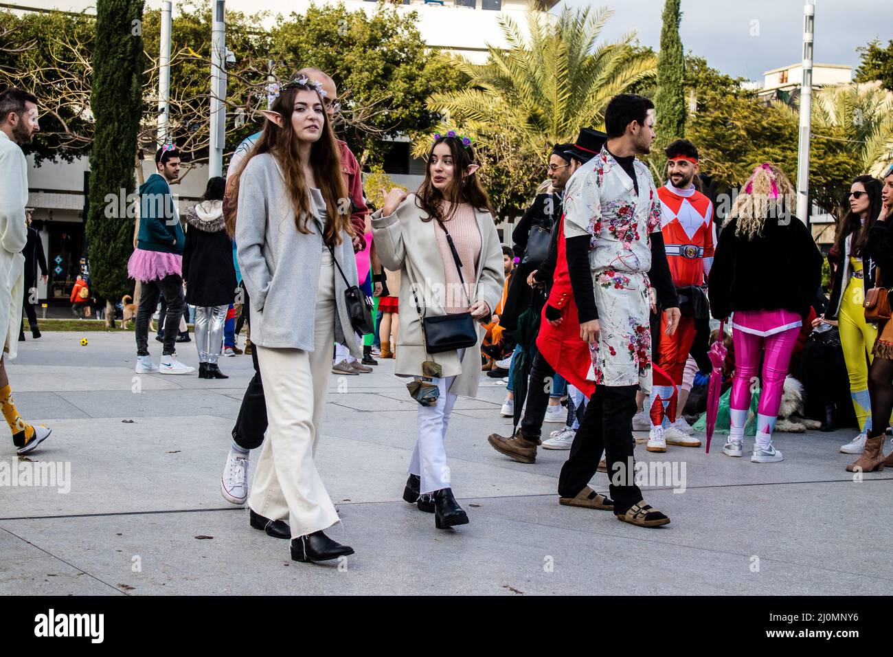Tel Aviv, Israel - March 18, 2022 Israeli people at Dizengoff square ...