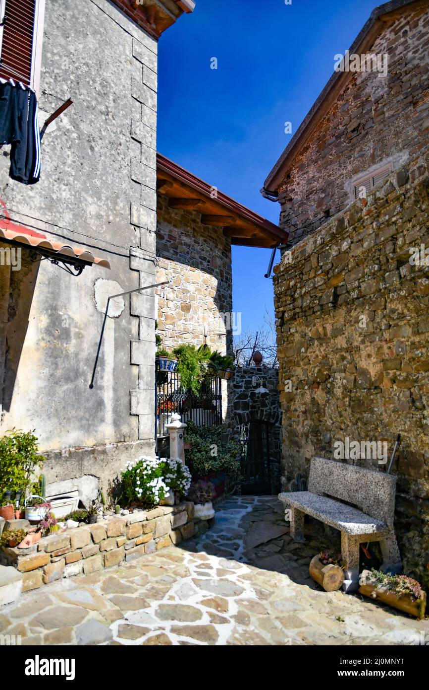 Closeup of a narrow street among the old stone houses of Ripi, a ...