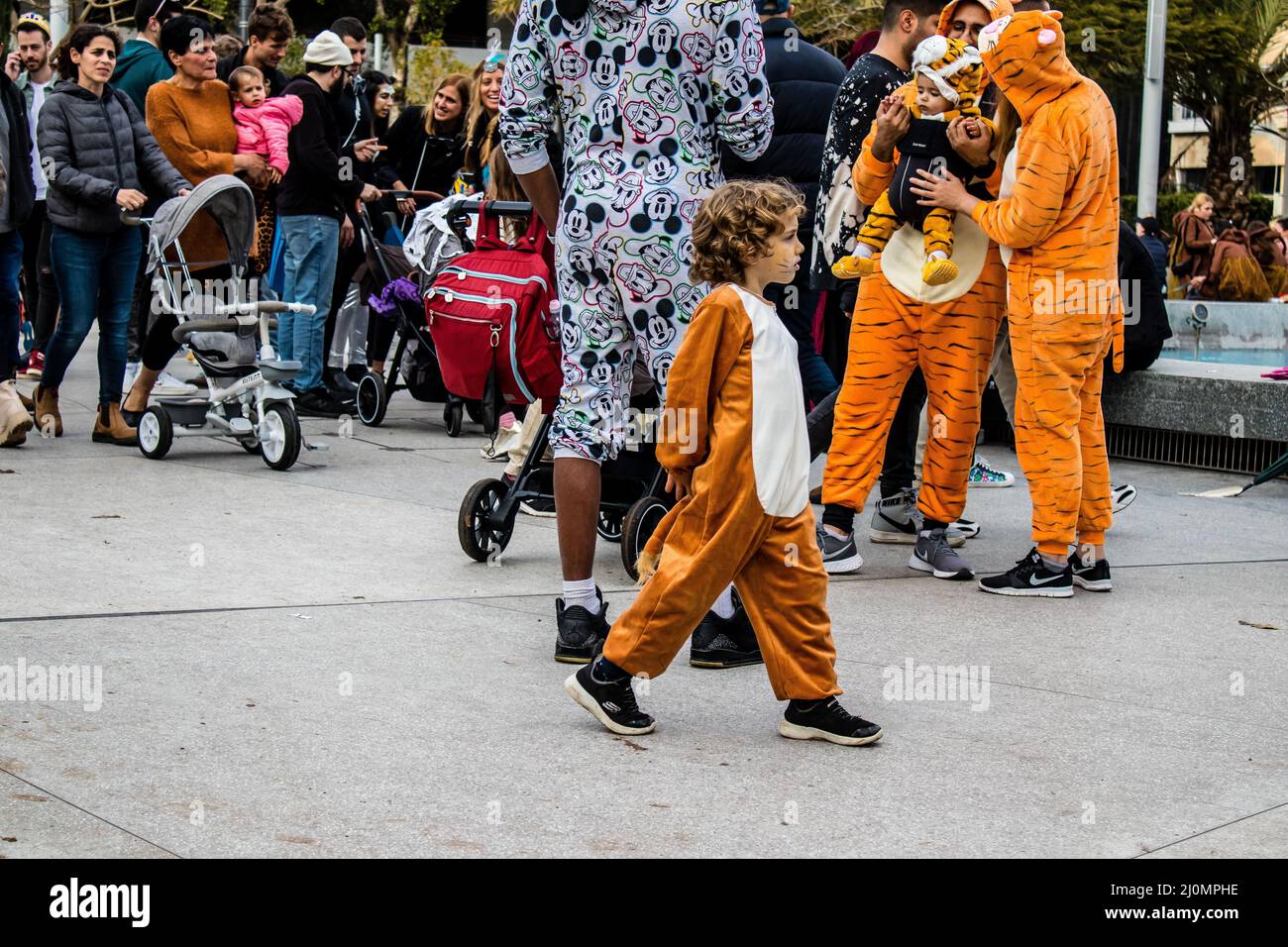 Tel Aviv, Israel - March 18, 2022 Israeli people at Dizengoff square ...