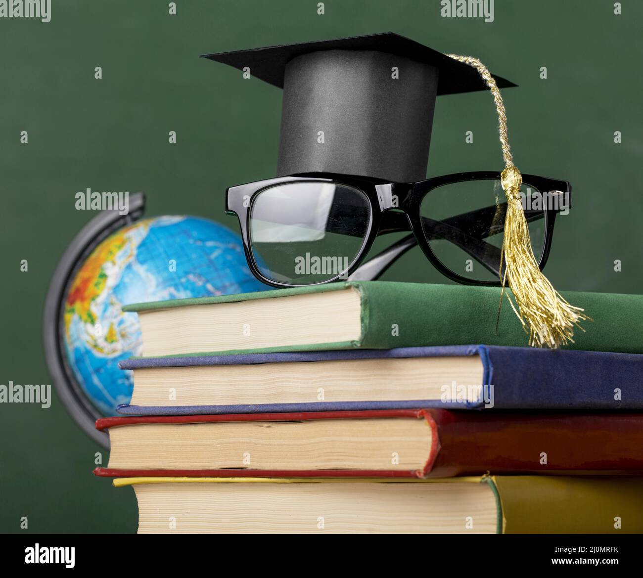 Front view educational objects assortment close up Stock Photo - Alamy