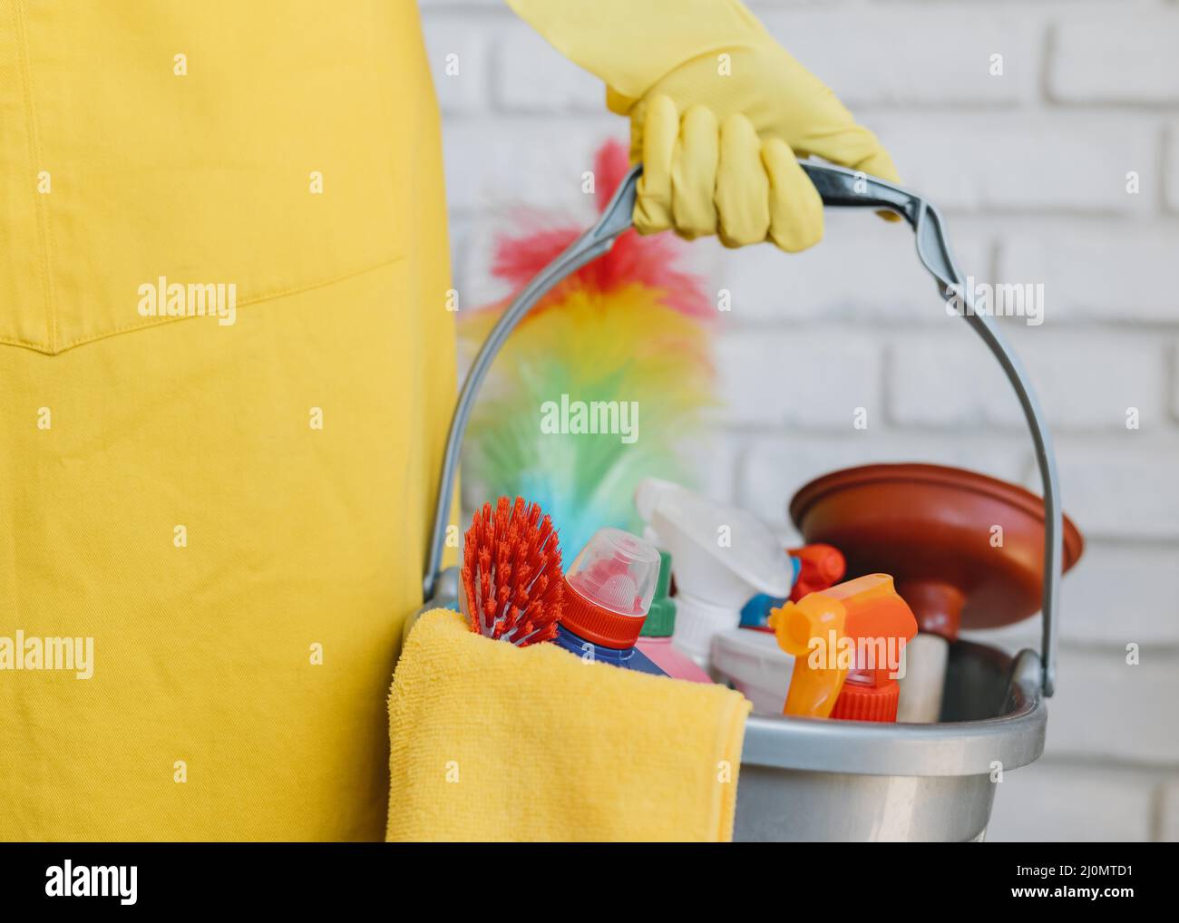 Close up bucket with cleaning products Stock Photo - Alamy