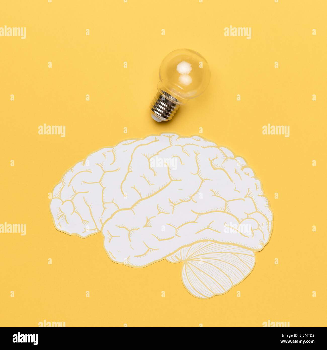 Brain shape with light bulb Stock Photo - Alamy