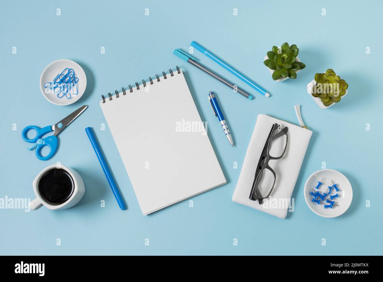 Flat lay workspace arrangement Stock Photo - Alamy