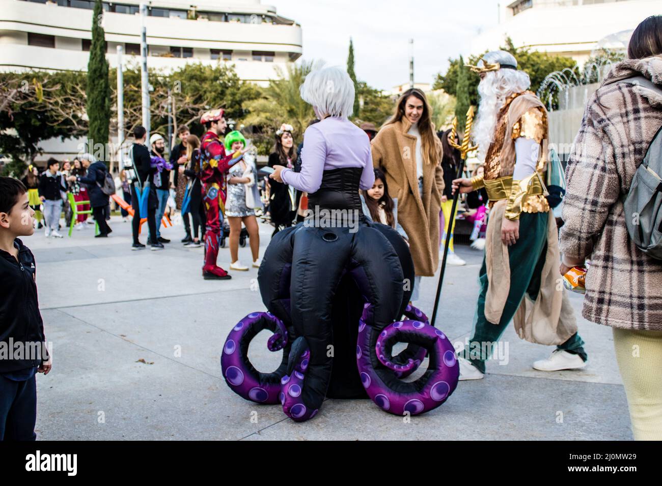 Tel Aviv, Israel - March 18, 2022 Israeli people at Dizengoff square ...