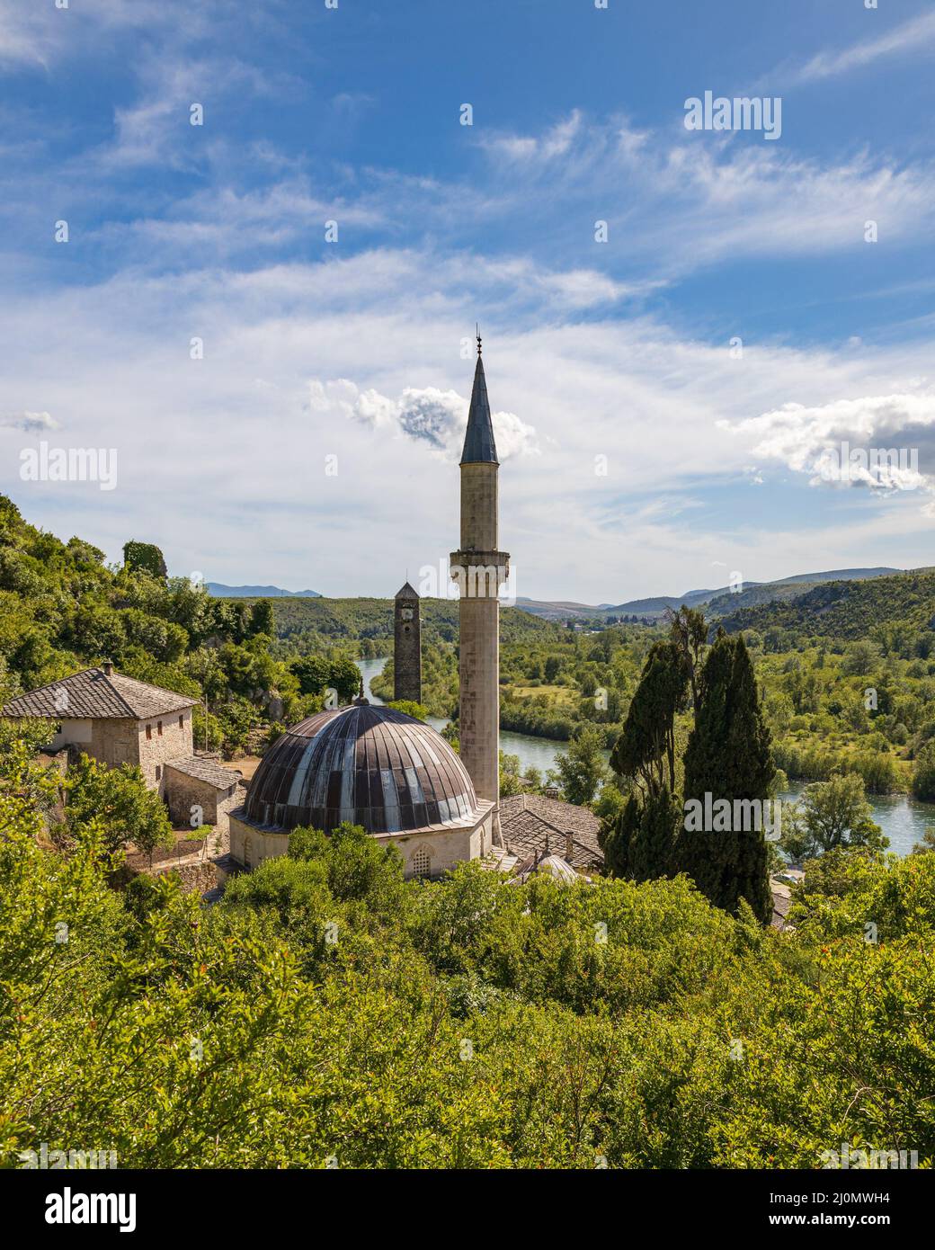 Alija Mosque and the Neretva River, Pocitelj, Bosnia and Herzegovina ...