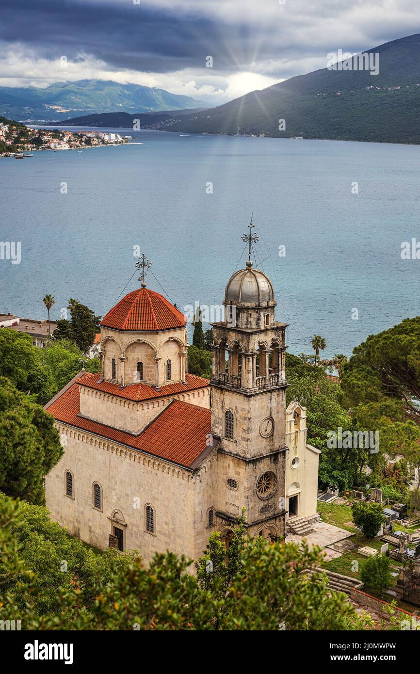 Savina Monastery and Kotor Bay view, Herceg Novi, Montenegro Stock ...