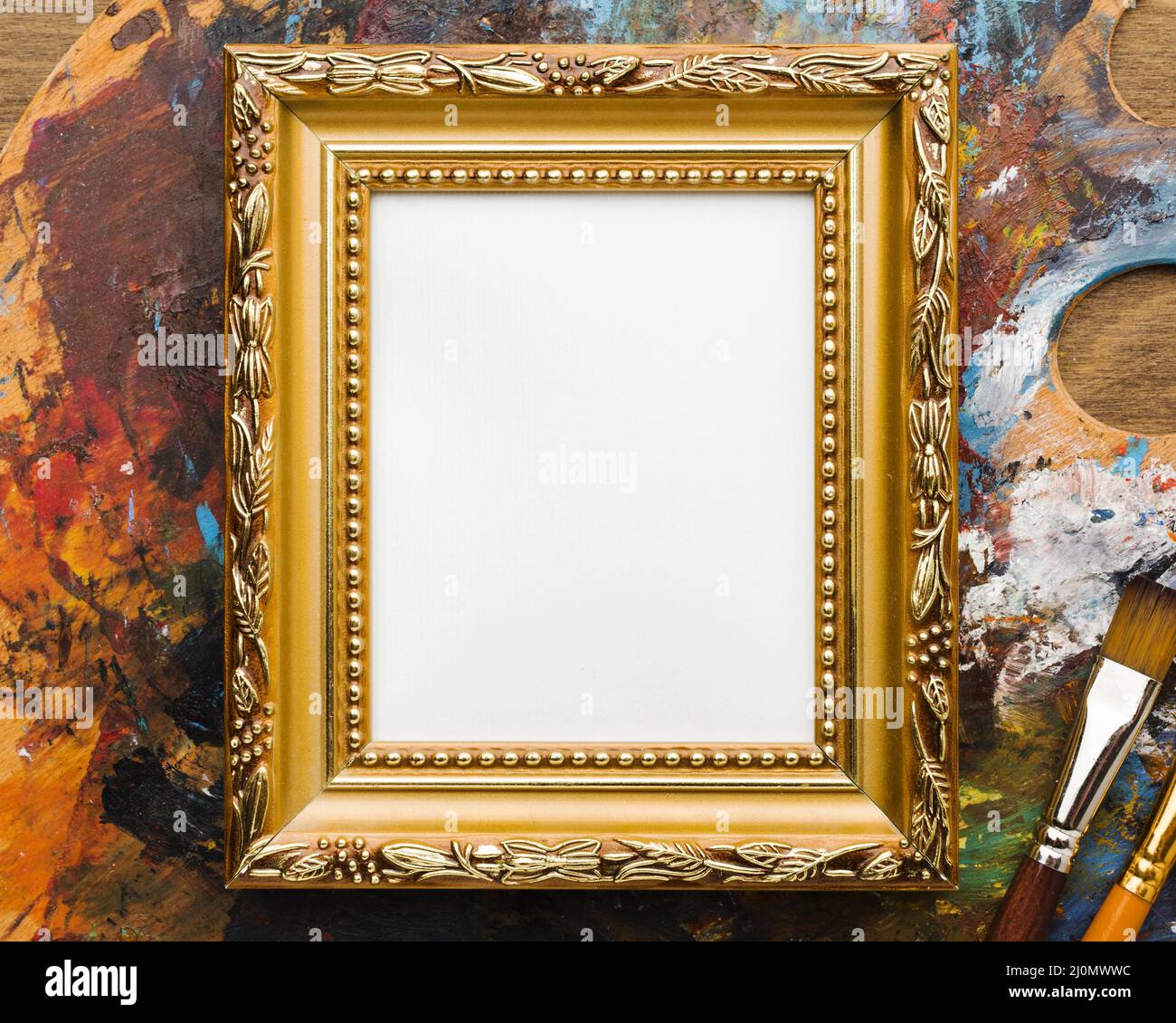 Copy space canvas golden frame paint Stock Photo - Alamy