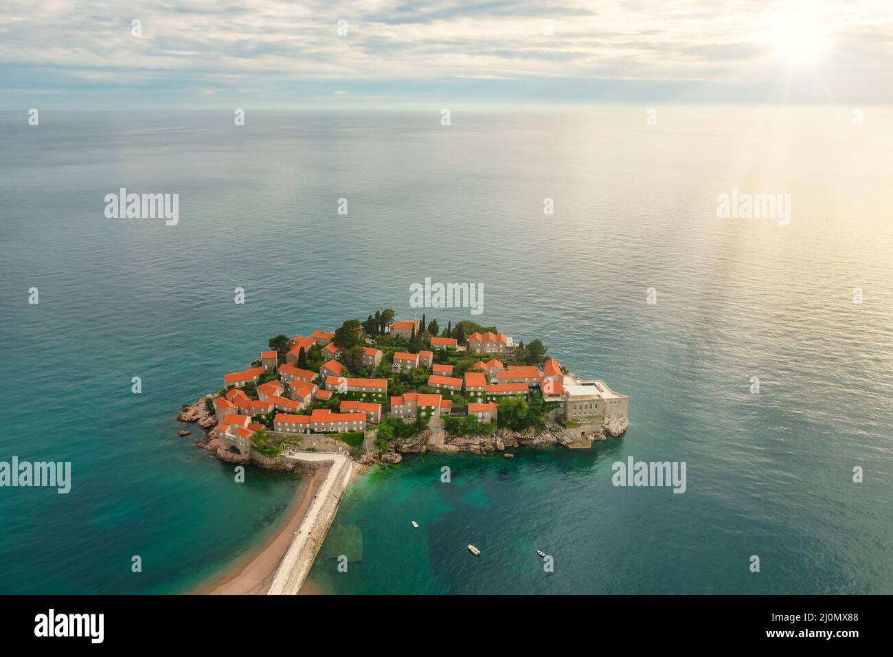 Aerial view of famous Sveti Stefan island, luxurious resort in ...