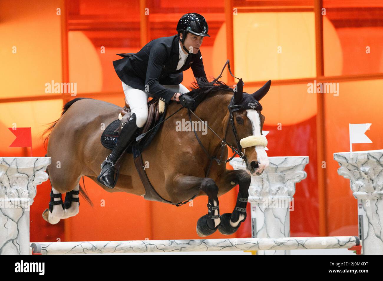 Edward Levy competes during the Saut Hermes at Le Grand Palais Ephemere ...