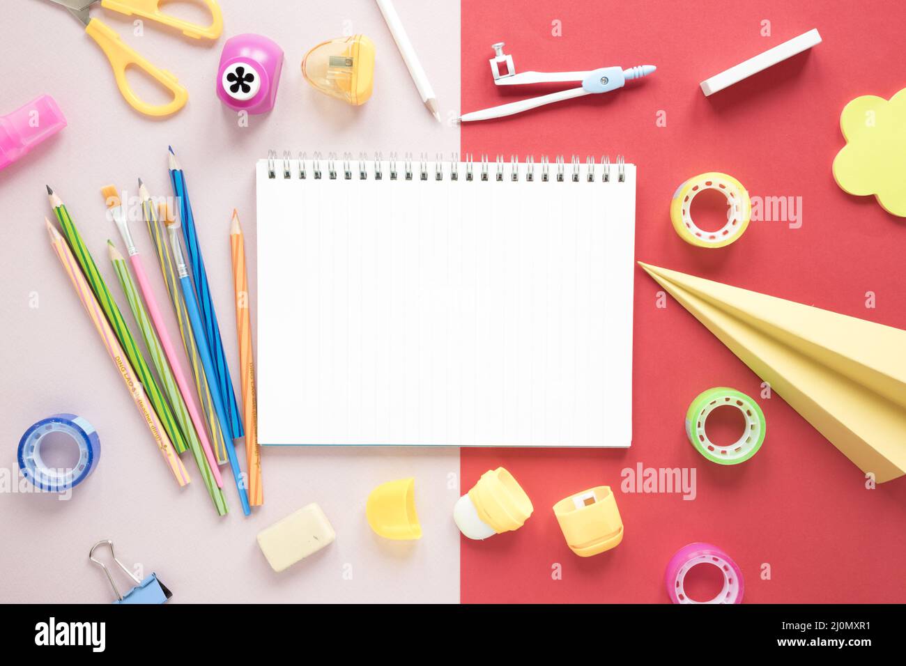Creative workspace with blank notebook Stock Photo - Alamy