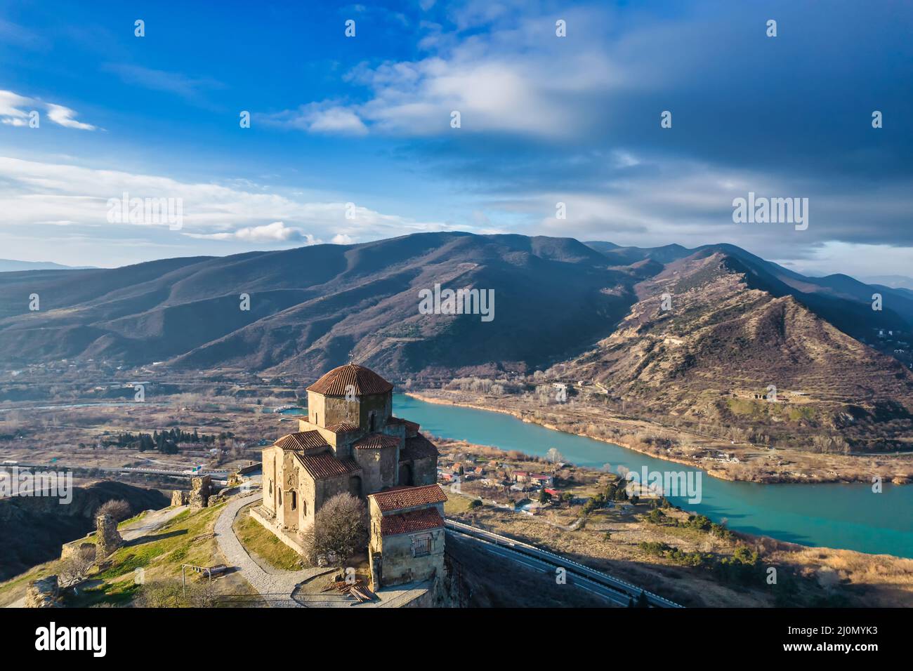 Famous aerial Jvari Monastery view in Mtskheta town near Tbilisi ...