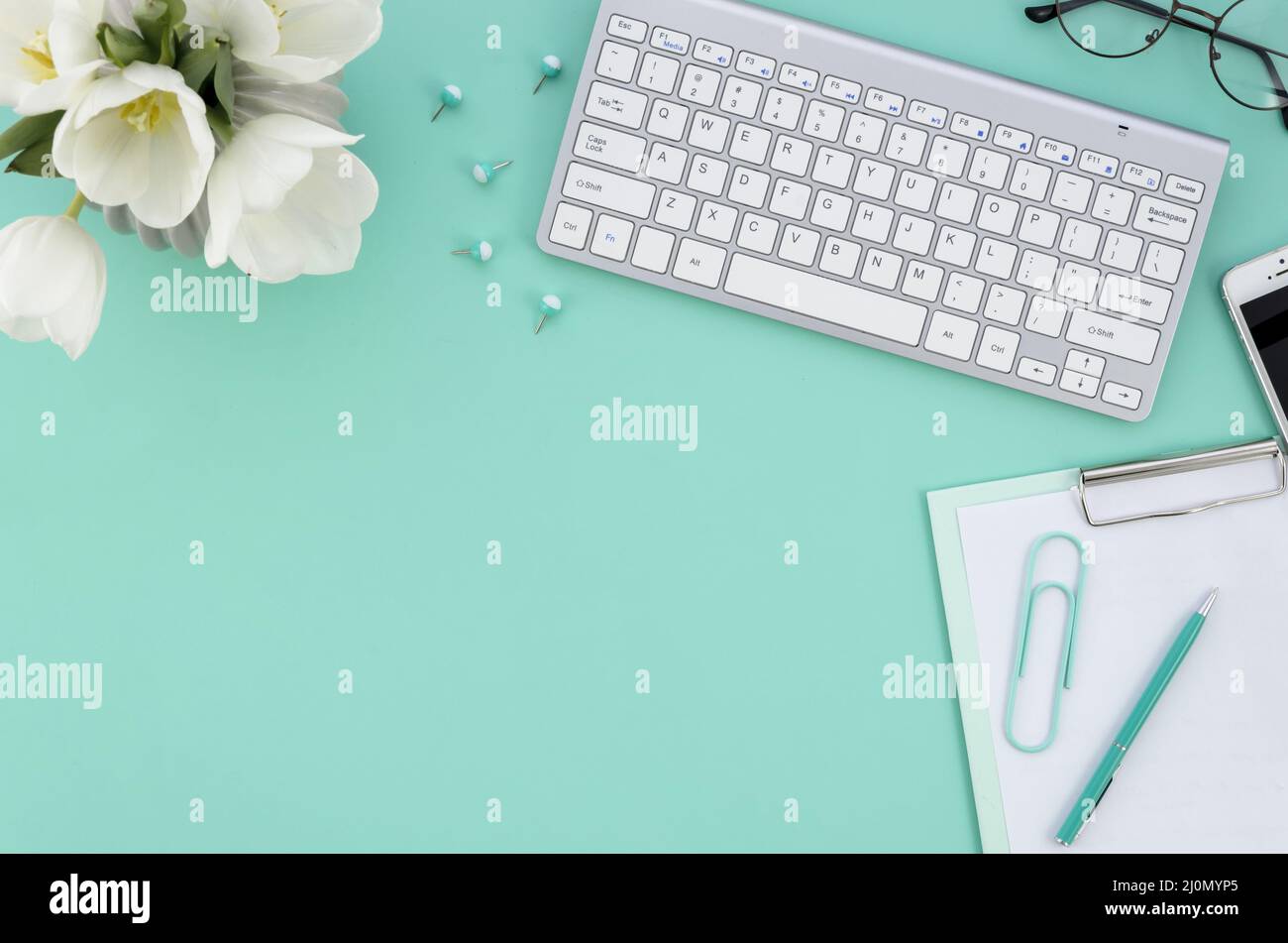 Desktop with computer Stock Photo - Alamy