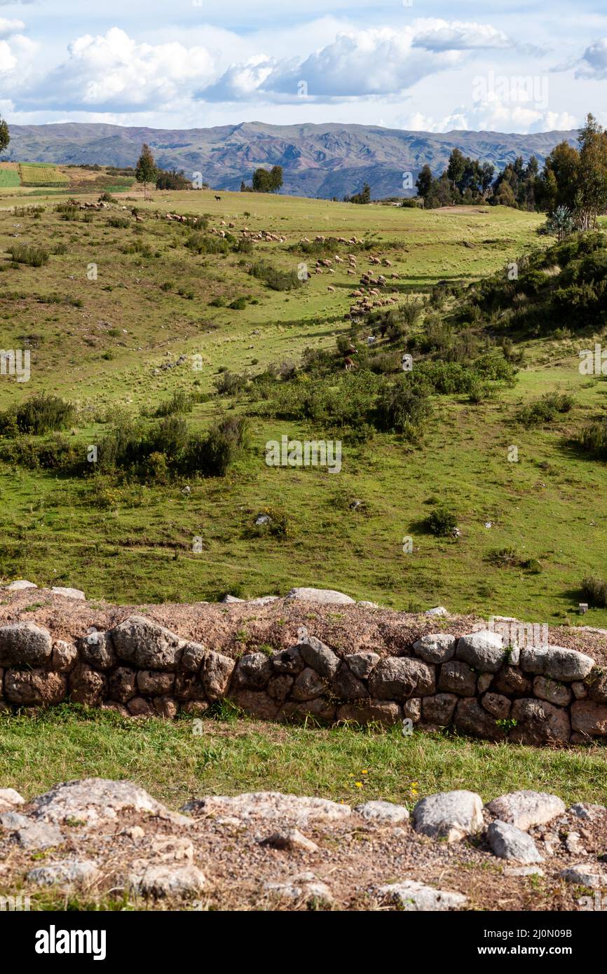 Beautiful view of the Puka Pukara Inca Archaeological Complex with its ...