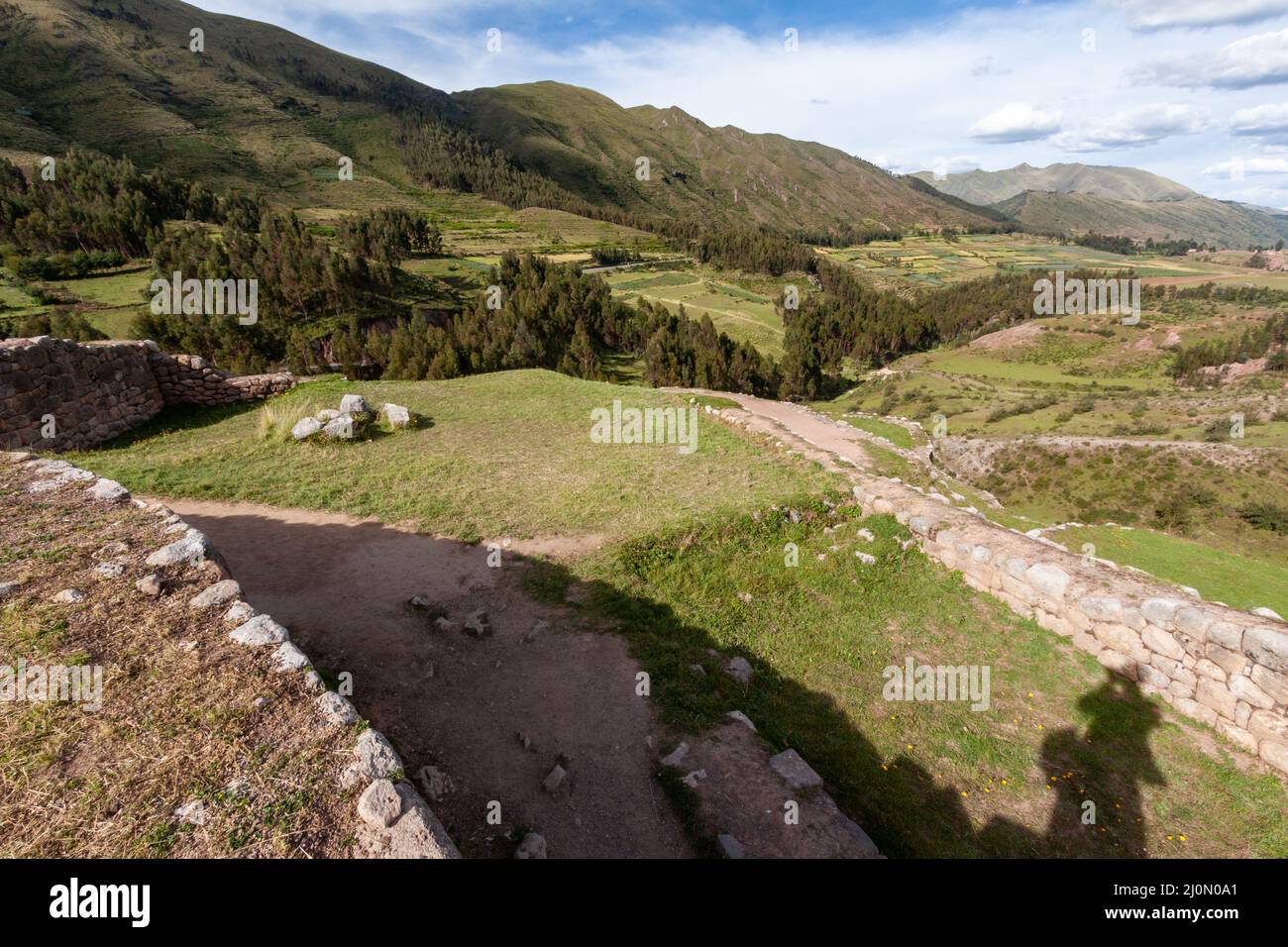 Beautiful view of the Puka Pukara Inca Archaeological Complex with its ...
