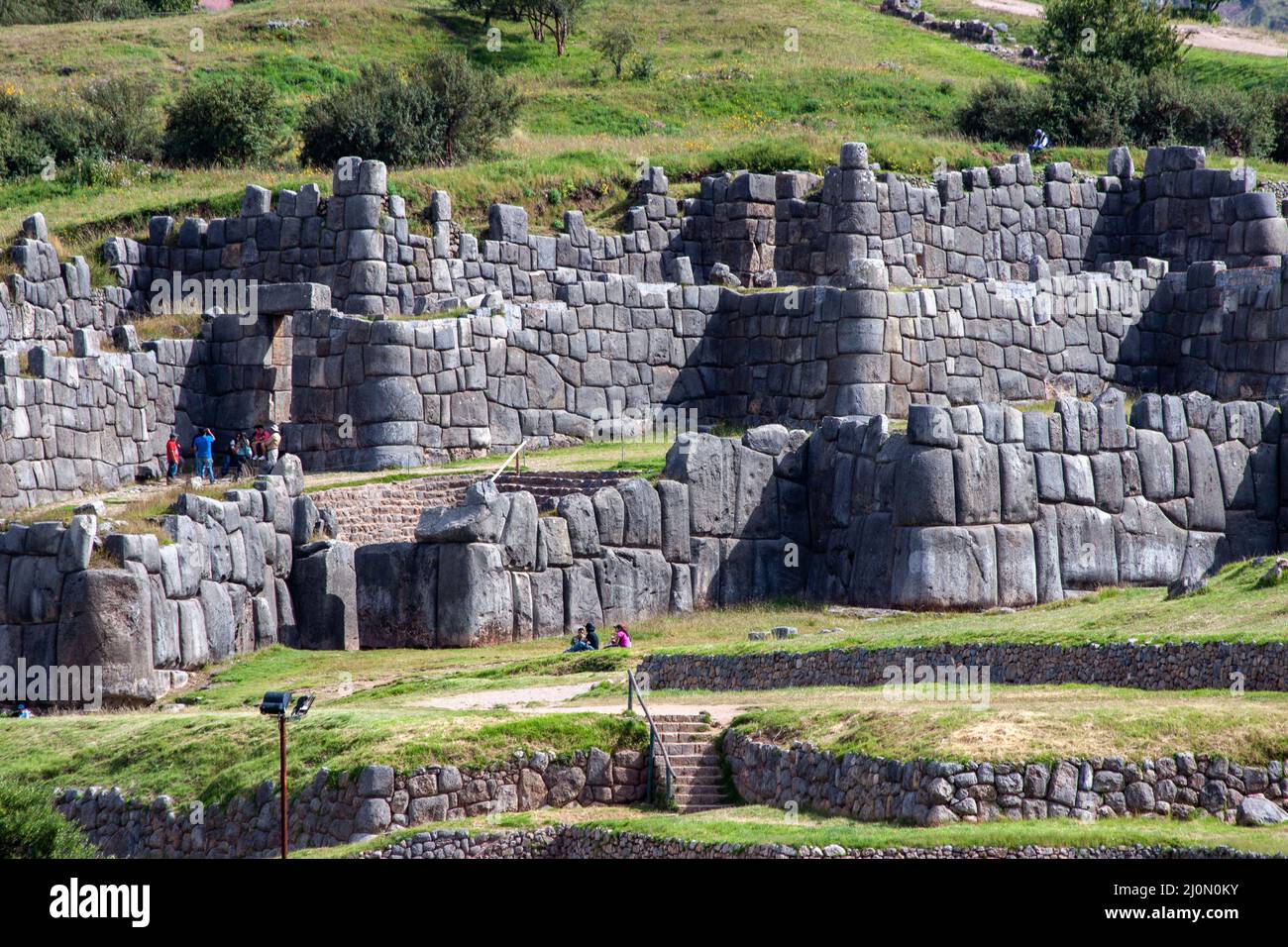Beautiful view of the Saqsaywaman Inca archaeological site with large ...