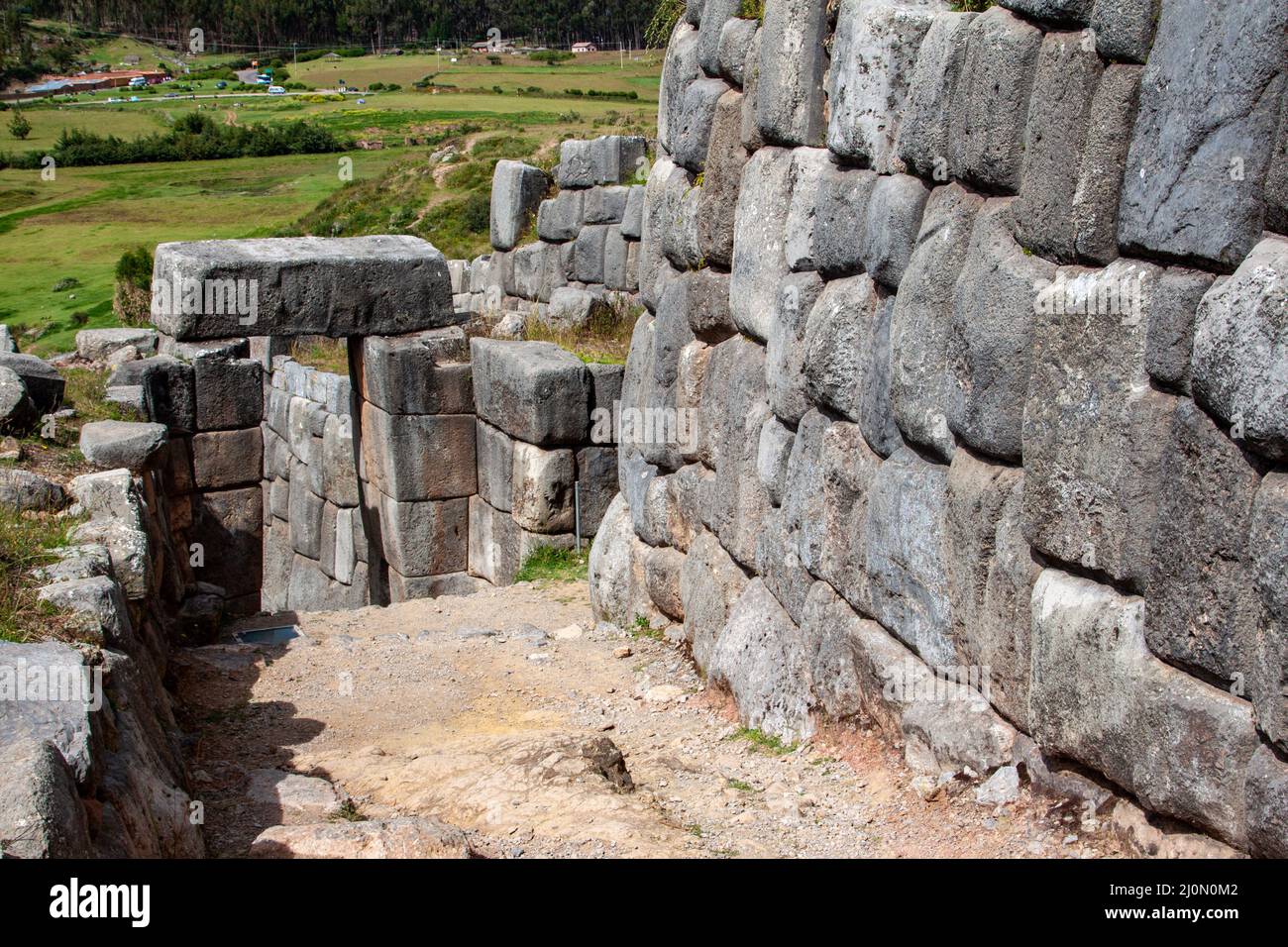Beautiful view of the Saqsaywaman Inca archaeological site with large ...
