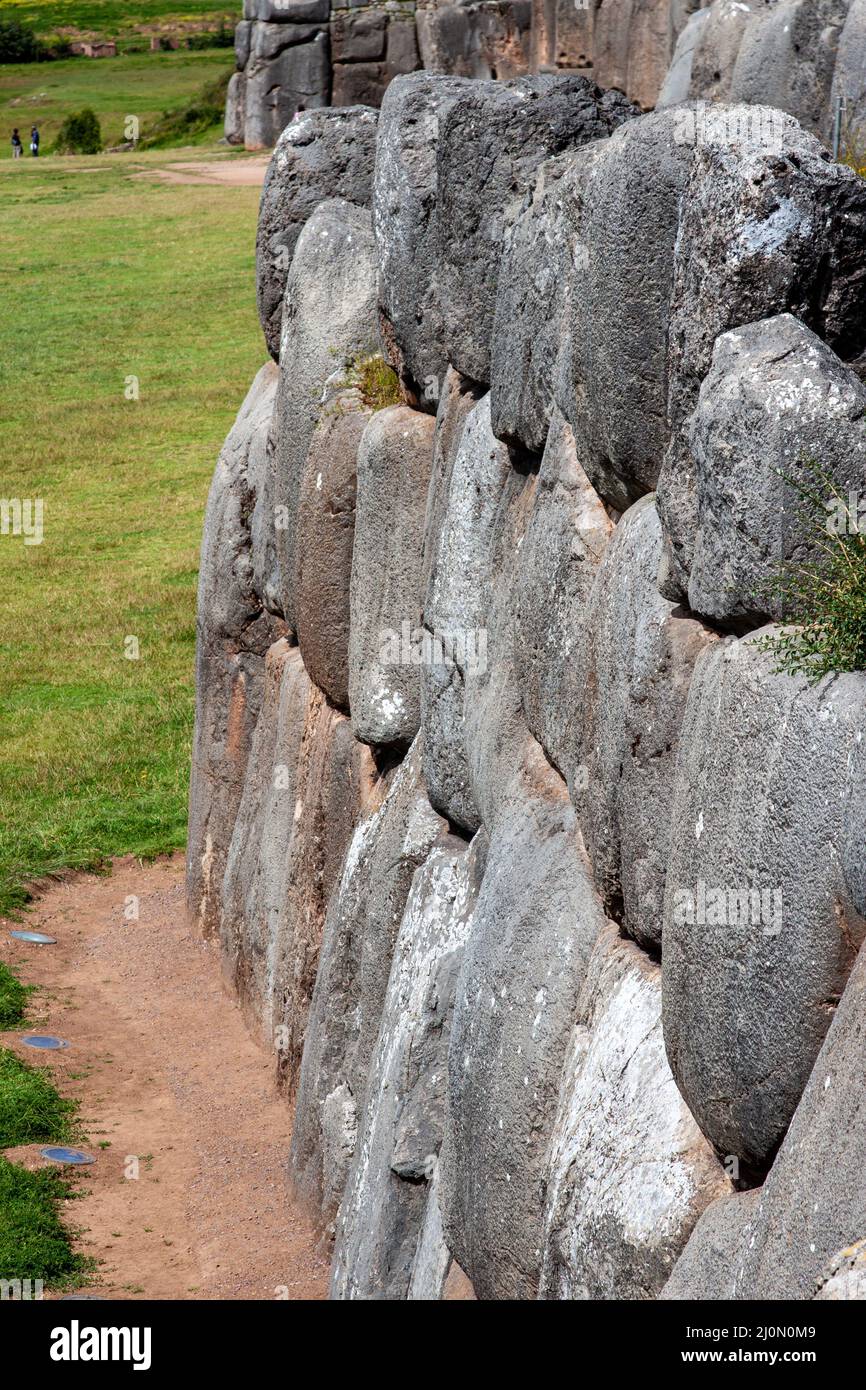 Beautiful view of the Saqsaywaman Inca archaeological site with large ...