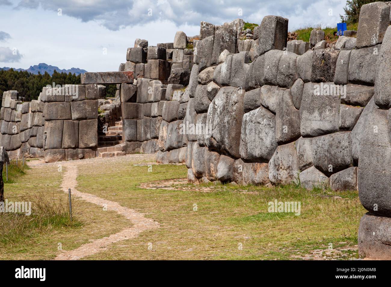 Beautiful view of the Saqsaywaman Inca archaeological site with large ...