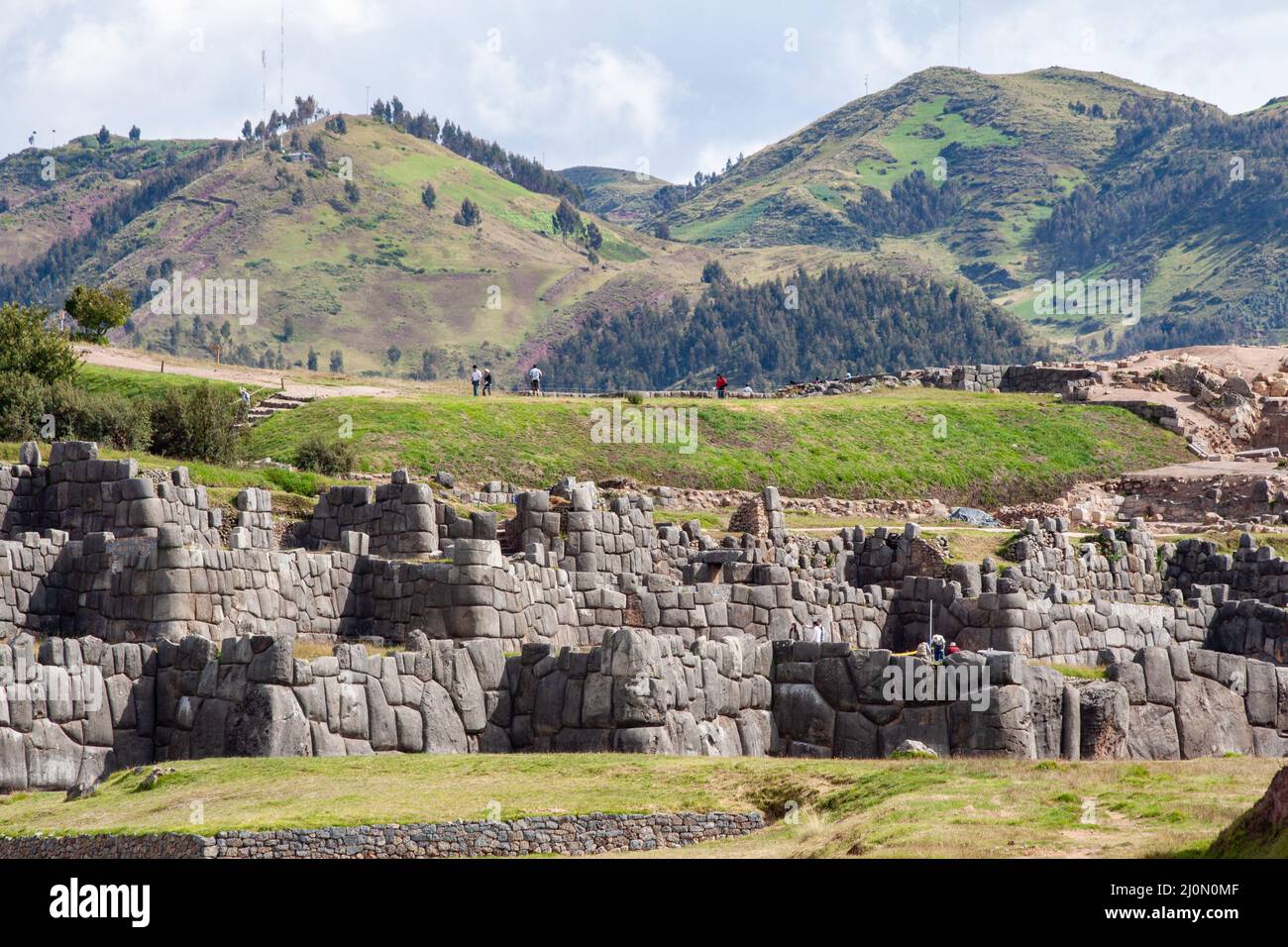 Beautiful view of the Saqsaywaman Inca archaeological site with large ...