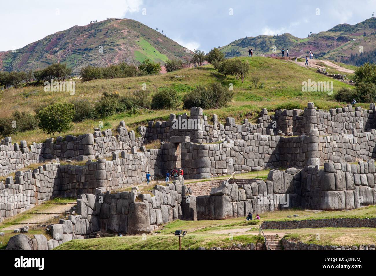 Beautiful view of the Saqsaywaman Inca archaeological site with large ...