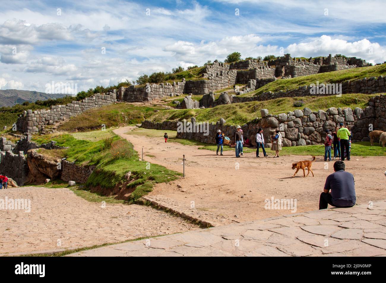 Beautiful view of the Saqsaywaman Inca archaeological site with large ...