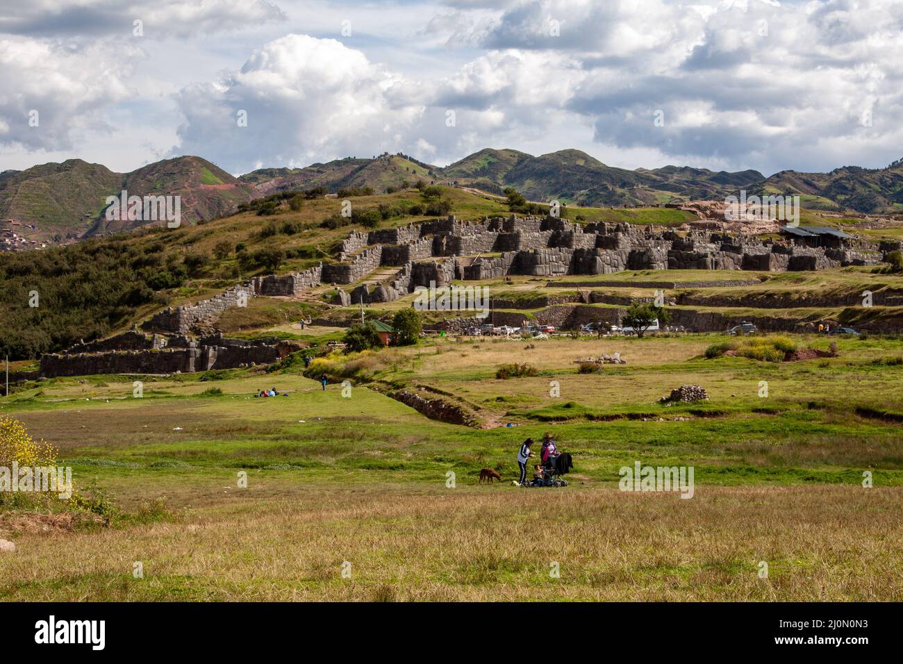 Beautiful view of the Saqsaywaman Inca archaeological site with large ...
