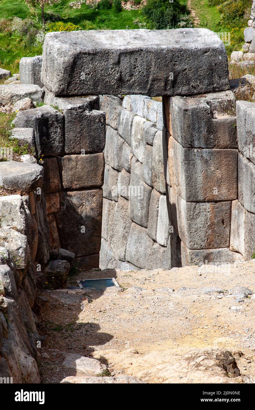 Beautiful view of the Saqsaywaman Inca archaeological site with large ...