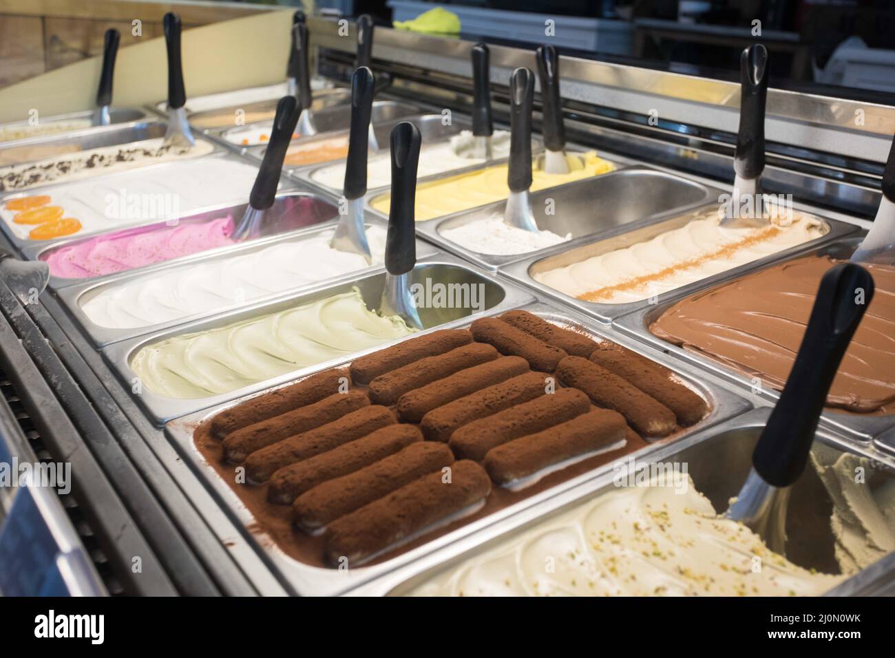 Ice cream display at a market Stock Photo - Alamy