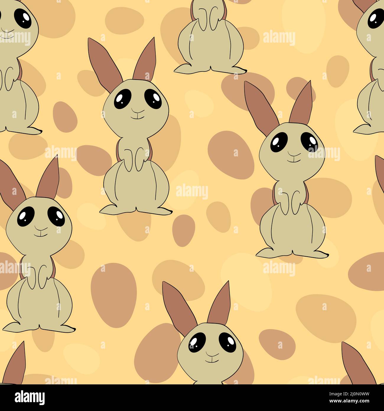 Seamless pattern with silhouette Easter rabbits on color background ...