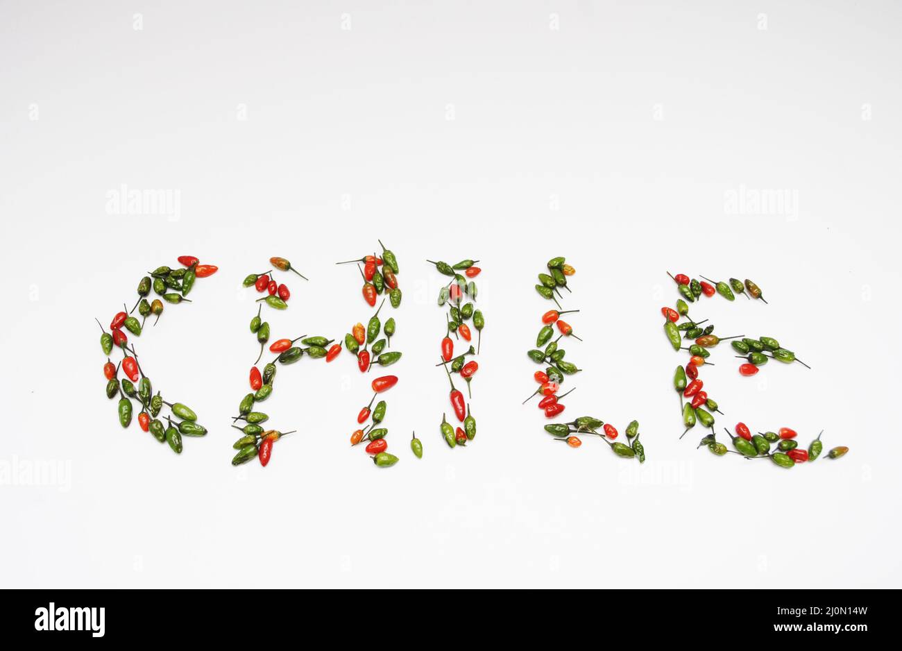 Word "Chile" with peppers on a white background Stock Photo - Alamy