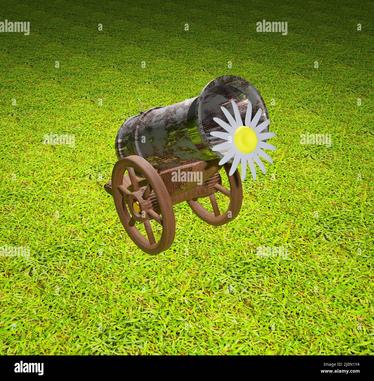 Daisy flower in mouth of cannon, 3d rendering Stock Photo - Alamy