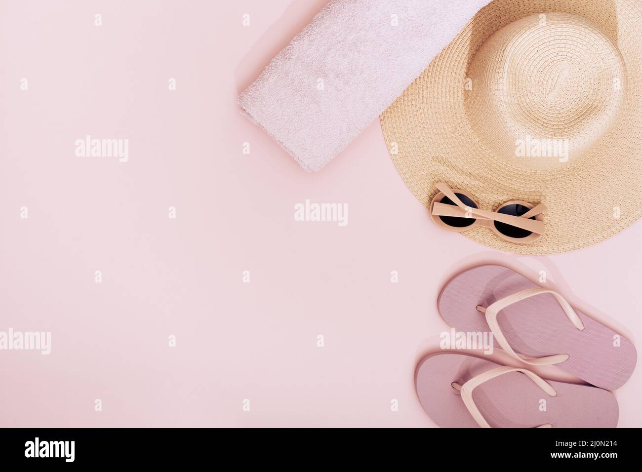 Composition pink beach objects Stock Photo - Alamy