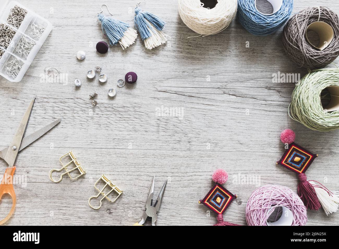 Crafting tools table Stock Photo - Alamy