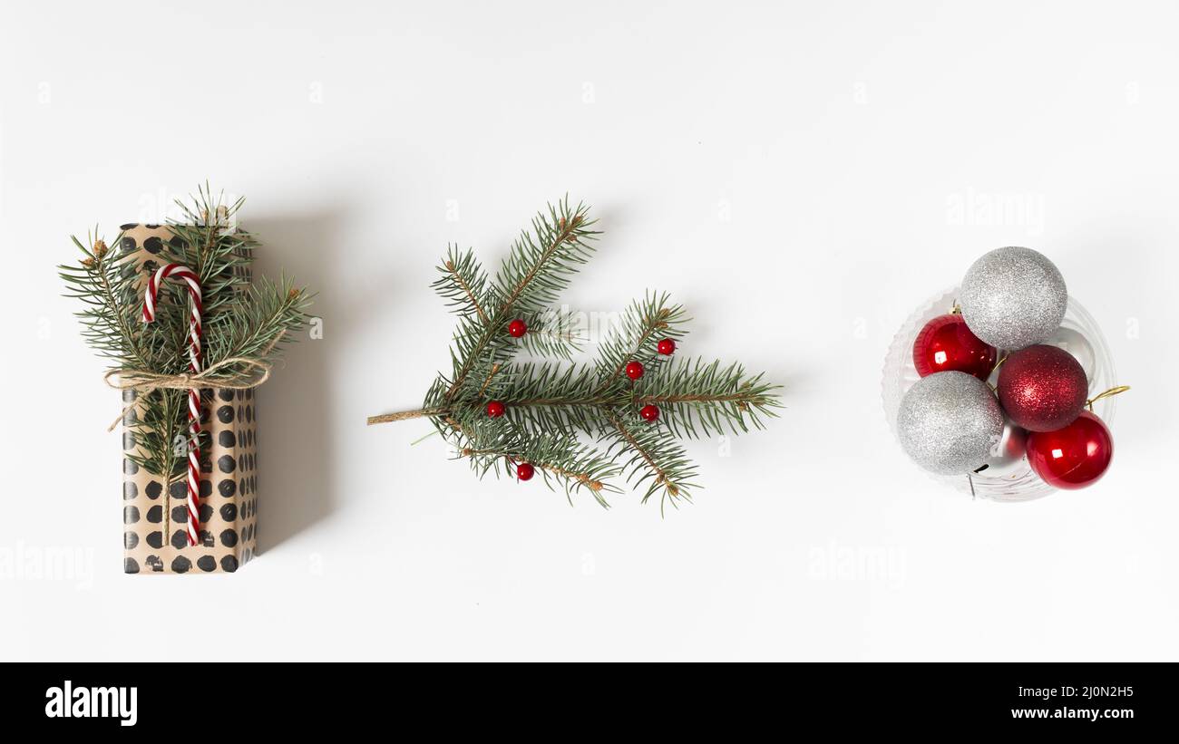 Christmas gift traditional decorations row Stock Photo - Alamy